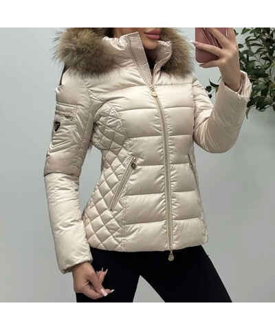 Бежови, зимни, едноцветни, ватирани пухенки MODA PIU ANNA, с качулка ...