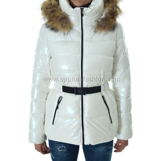 MODA PIU ANNA Бяло Дамско ефектно зимно яке с колан и качулка - GLAMI.bg