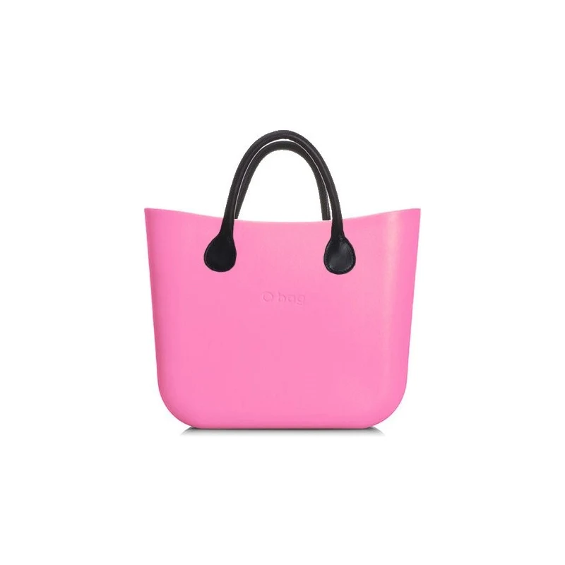 O bag Obag MINI розова чанта с черни къси полиетиленови дръжки - GLAMI.bg