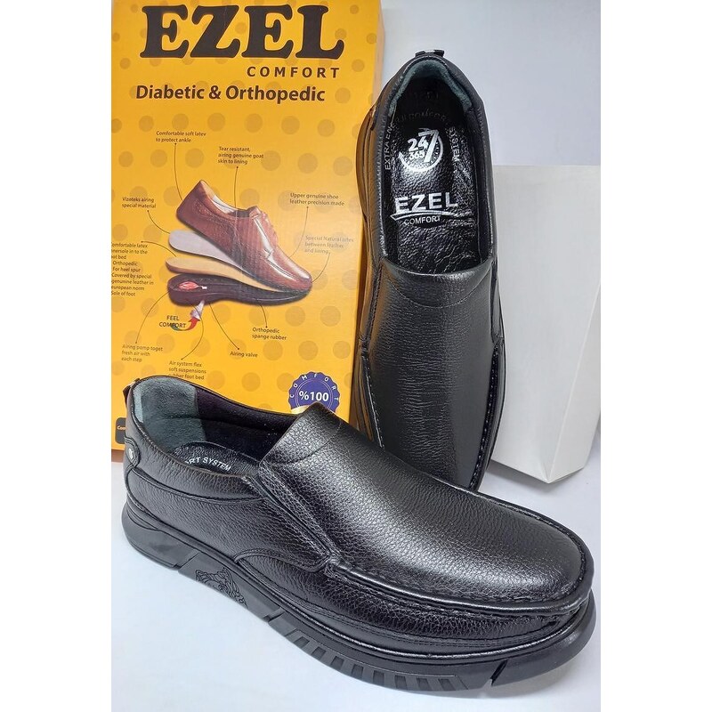 EZEL Шити мъжки обувки без връзки, от Естествена кожа за проблемни ...