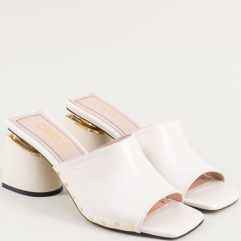 ТУРЦИЯ Елегантни дамски чехли на ток в бяло естествена кожа - GLAMI.bg