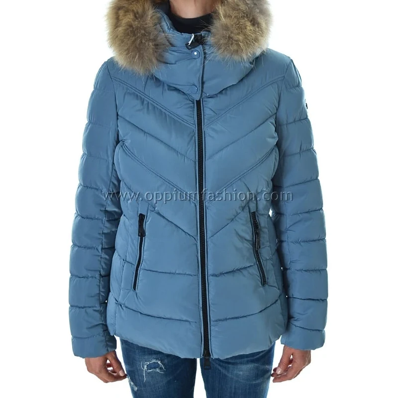 MODA PIU ANNA Дамско синьо зимно късо яке с качулка - GLAMI.bg