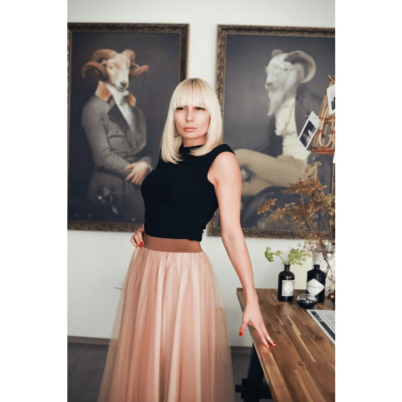 Дълга дамска тюлена пола в цвят беж AGGATA - GLAMI.bg