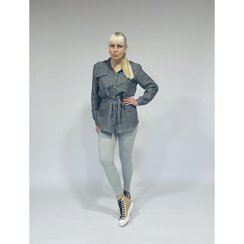 Дамска широка дълга сива риза AGGATA - GLAMI.bg