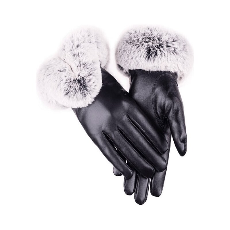 Creative Дамски кожени ръкавици с пух в черно - код GL0293 - GLAMI.bg