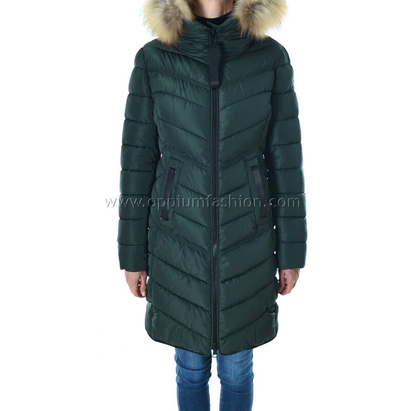 MODA PIU ANNA Зимно дамско дълго яке с качулка тъмно зелено - GLAMI.bg