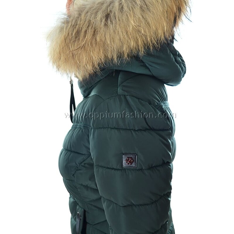 MODA PIU ANNA Зимно дамско дълго яке с качулка тъмно зелено - GLAMI.bg