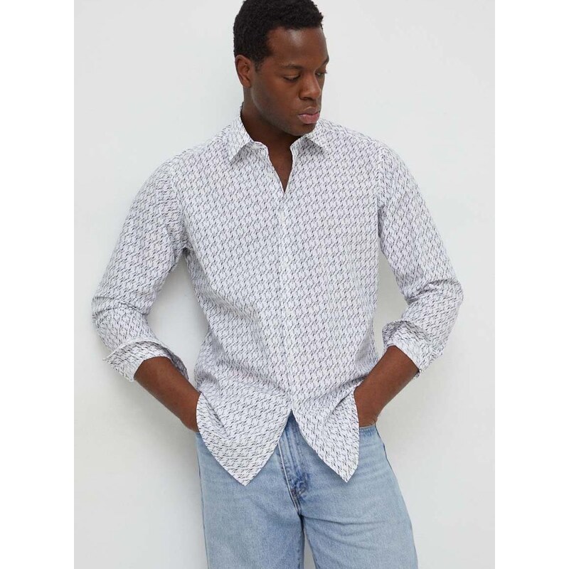 Памучна риза Karl Lagerfeld мъжка в бяло със стандартна кройка с ...