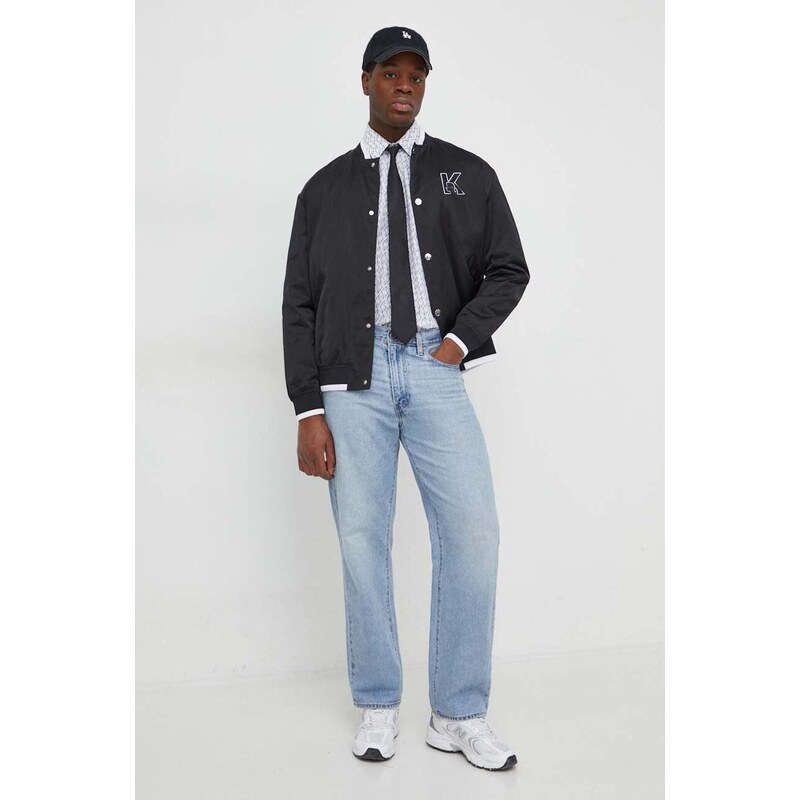 Памучна риза Karl Lagerfeld мъжка в бяло със стандартна кройка с ...