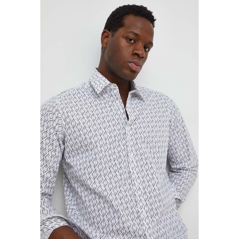 Памучна риза Karl Lagerfeld мъжка в бяло със стандартна кройка с ...