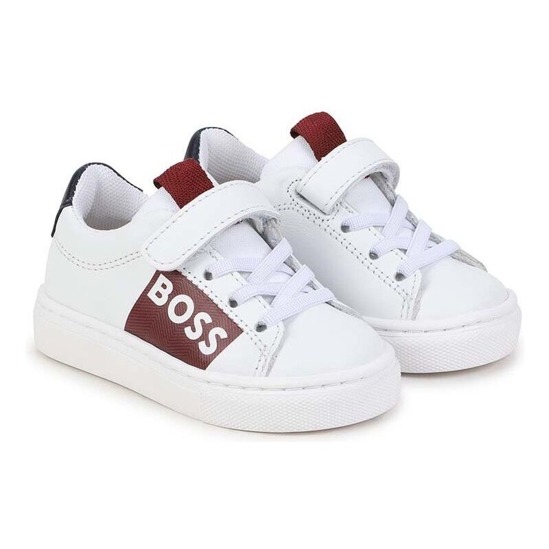 Детски кожени маратонки BOSS в бяло - GLAMI.bg