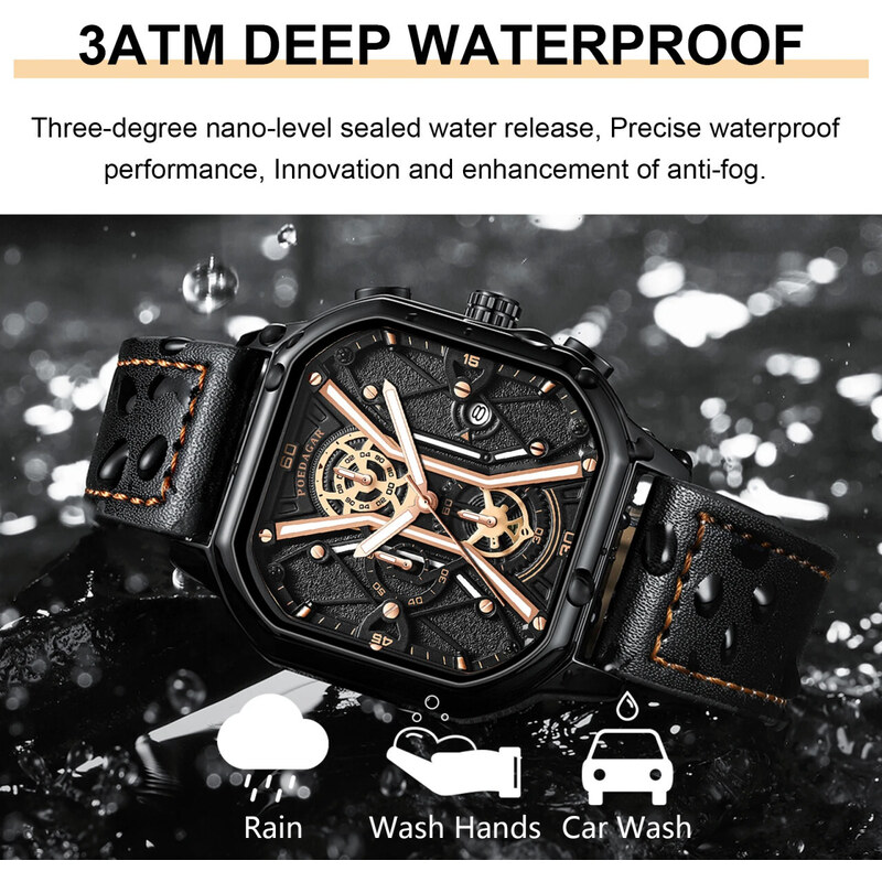 Мъжки часовник Poedagar CS1424, неръждаема стомана, черен, черно ...