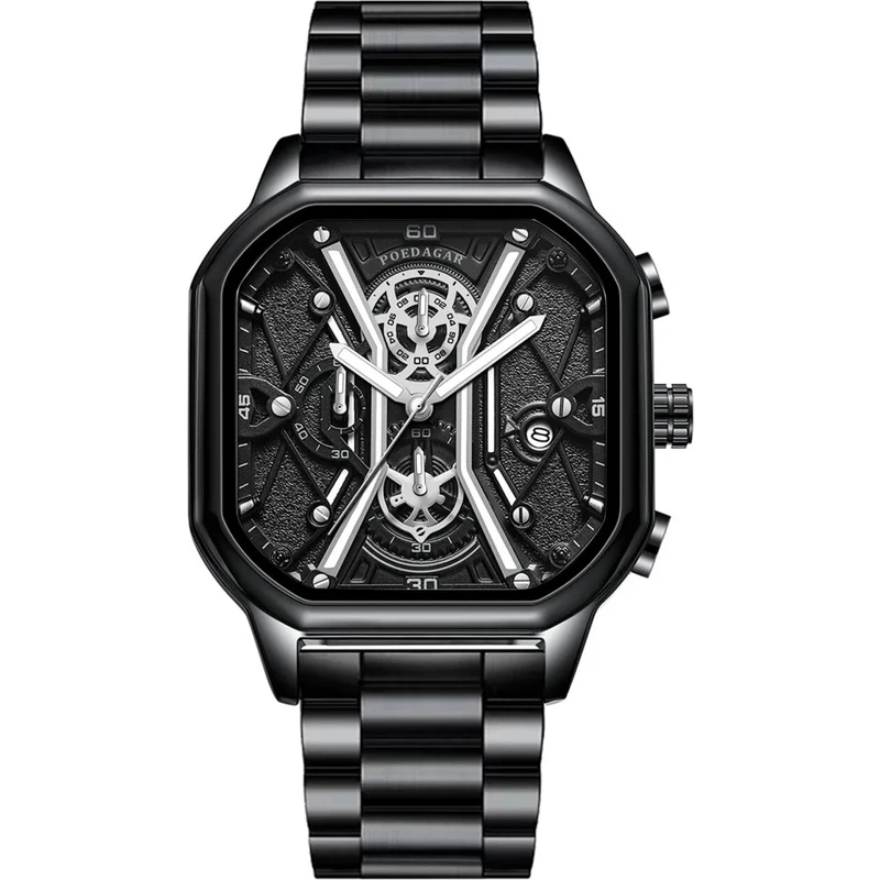 Мъжки часовник Poedagar CS1424, неръждаема стомана, черен, черно ...