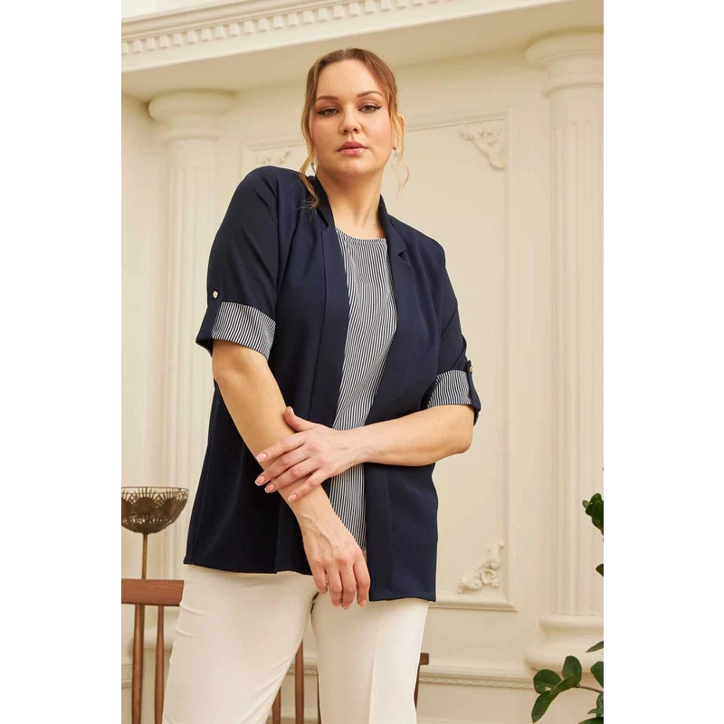 Bubble Chic Макси пролетен сет блейзер и топ райе - тъмносин - GLAMI.bg