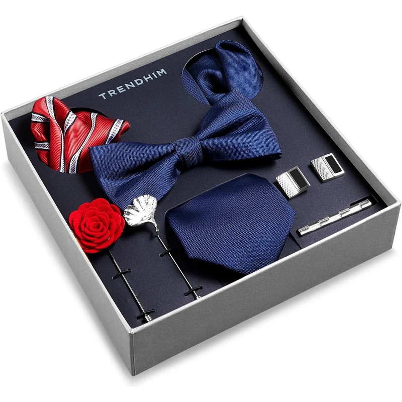 Trendhim Подаръчна кутия с аксесоари за костюм | Комплект в тъмносиньо, червено и сребристо ...